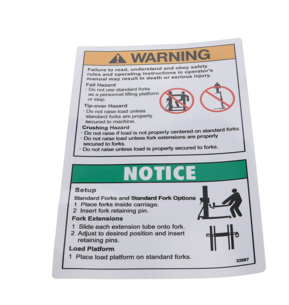 Decal - Warning Standard Fork Safety| Buy OEM Genie Parts Online